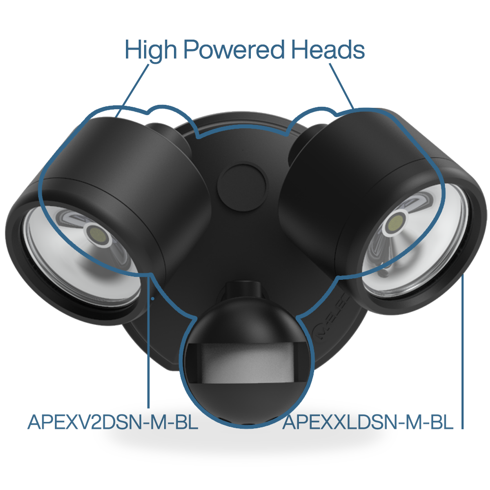 40W Double-Head Spotlight with Sensor - APEX-XLML-APEXXLDSN-M-BL — M-Elec